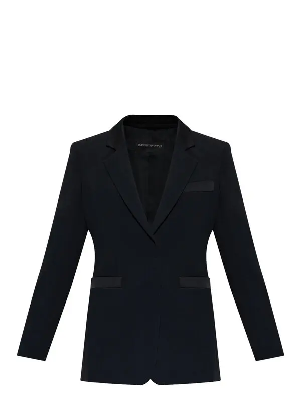 Emporio Armani Double Vent Blazer With Satin Lapels And Glossy Button Detailing - Black
