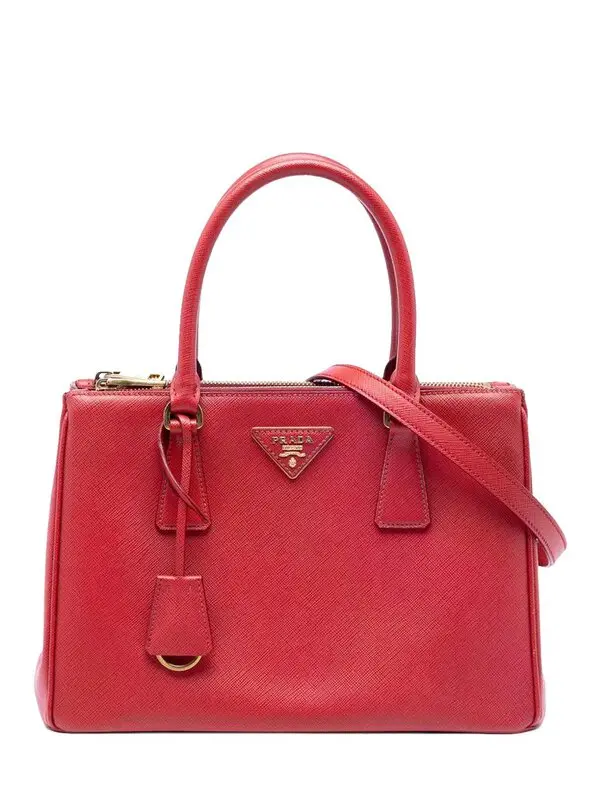 Prada Saffiano Leather Galleria Double Zip Satchel - Red