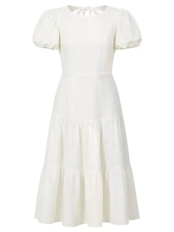THE NEW SOCIETY Cala Tiered Puff-sleeve Midi Dress - White
