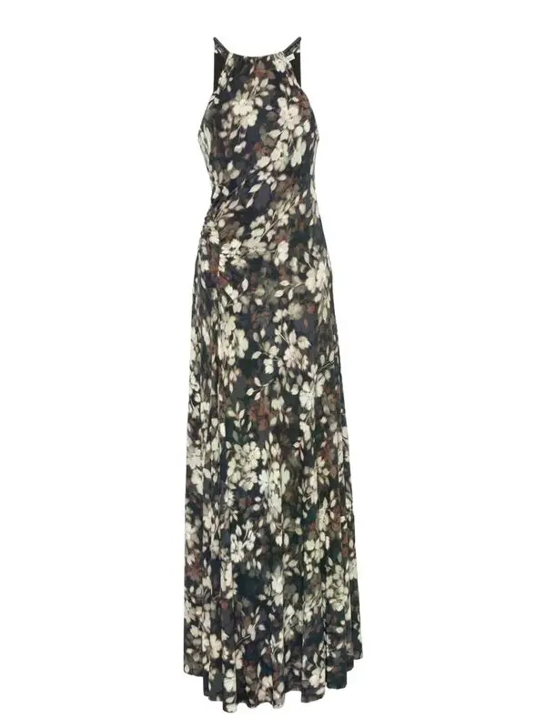 Simkhai Floral Print Ruched Maxi Dress - Black