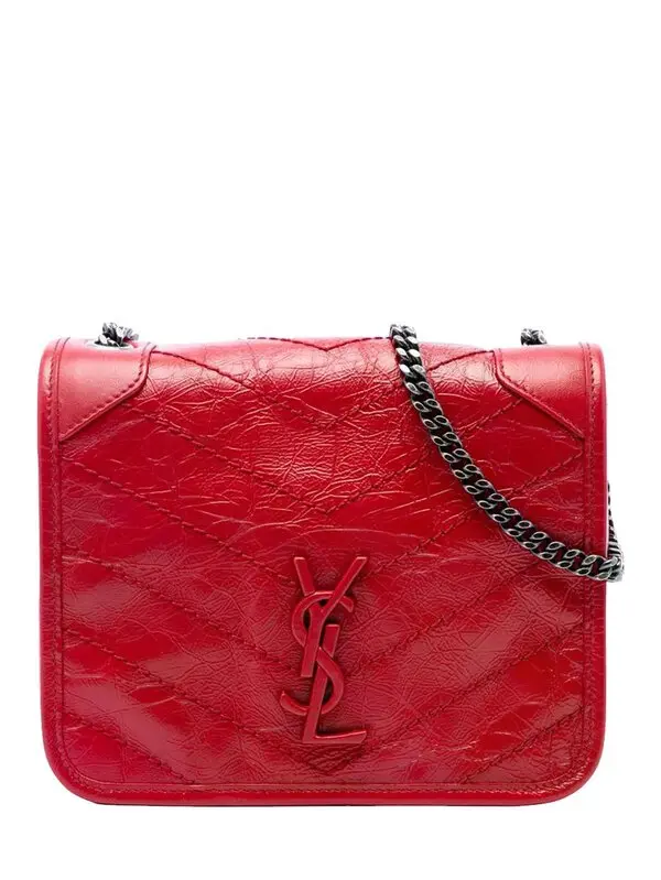 Saint Laurent Crinkled Calfskin Niki Wallet On Chain Crossbody Bag - Red
