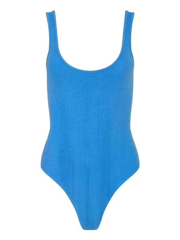 L'Agence Nica Ribbed Scoop Neck Bodysuit - Blue