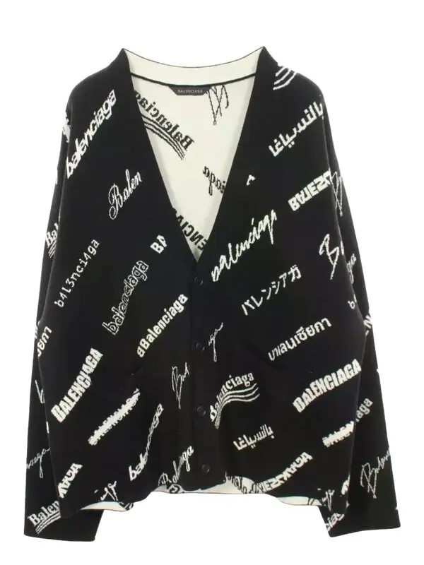 Balenciaga Logo-pattern Knit Cardigan - Black