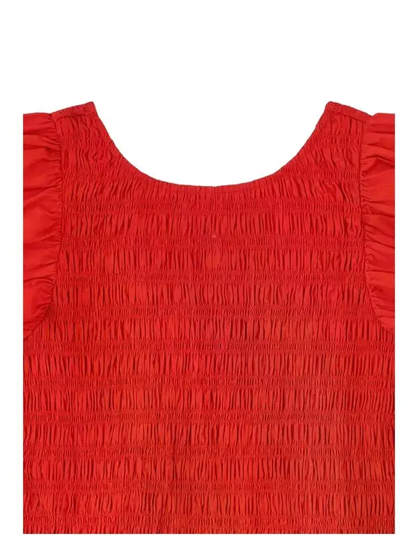 GANNI Shirred Peplum Blouse With Angel Sleeves - Red
