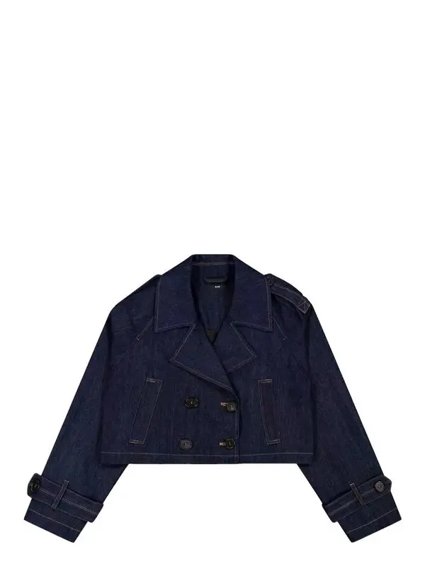 ANAII Double-breasted Crop Trench Coat - Blue