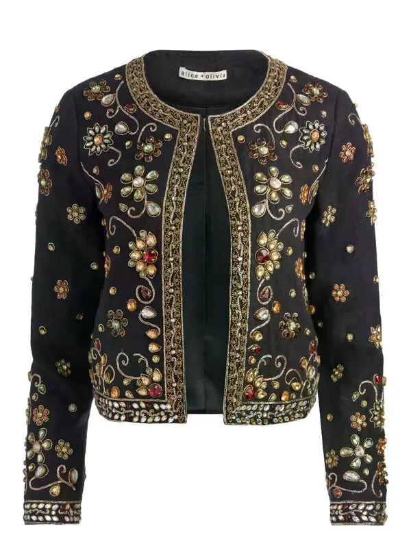 Alice + Olivia Crystal Embellished Embroidered Jacket - Black