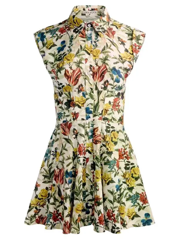 Alice + Olivia Floral Print Shirt Mini Dress - Neutrals