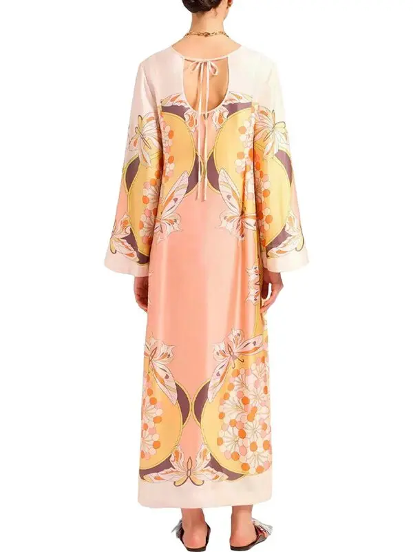 La DoubleJ Flame Butterfly-print V-neck Maxi Dress - Neutrals