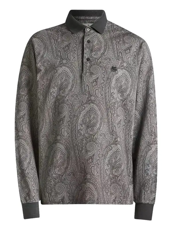 Etro Paisley-print Long-sleeve Polo Shirt - Grey