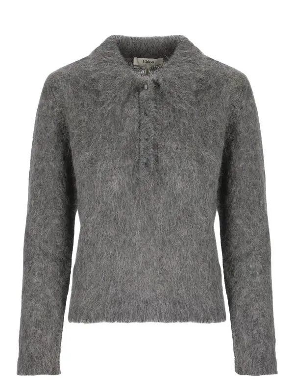 Chloé Brushed Finish Polo Shirt - Grey