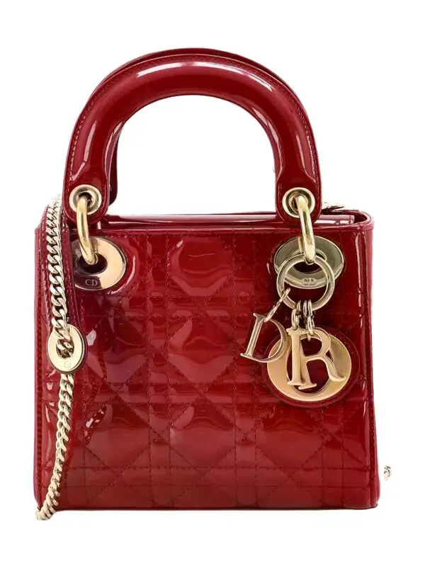 Dior Lady Chain Bag Cannage Quilt Patent Mini Satchel - Red