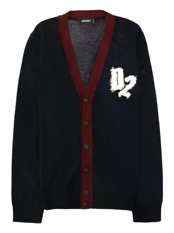 Dsquared2 Logo Patch Frayed Cardigan - Blue