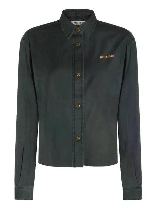 Miu Miu Logo Embroidered Button-up Shirt - Green