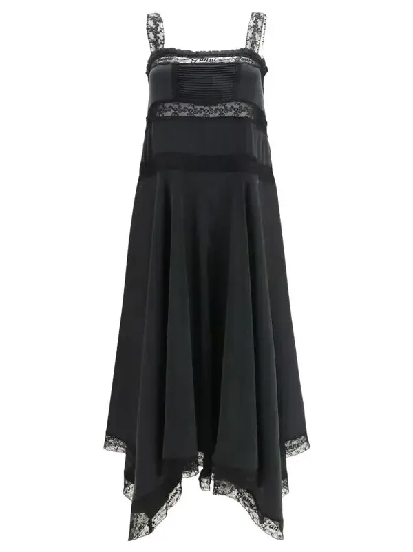 GANNI Lace Trim Maxi Dress - Black