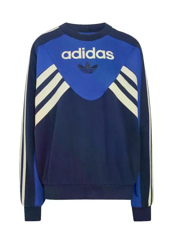 Adidas Logo Embroidered Striped Sweater - Blue