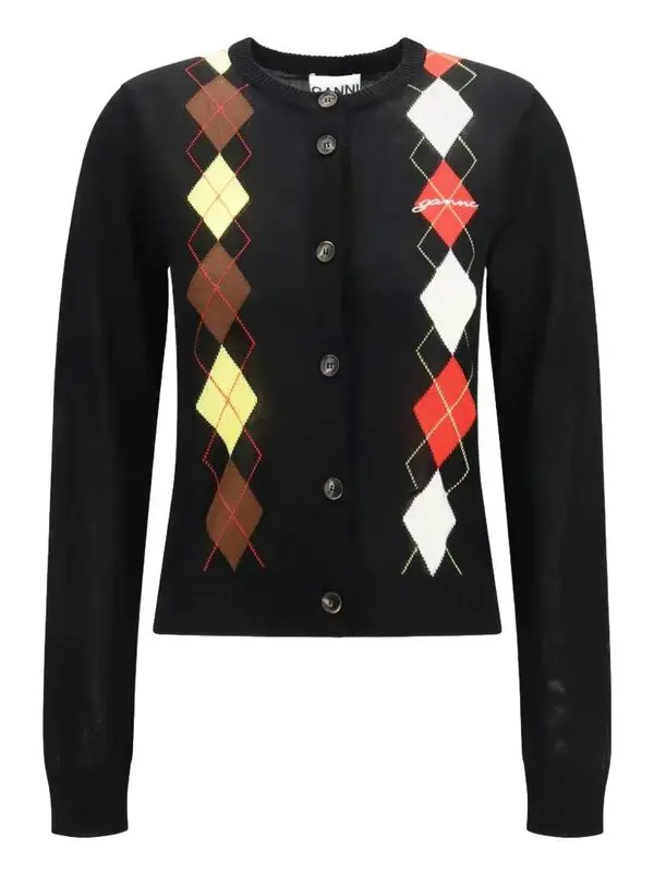 GANNI Diamond-pattern Cardigan - Black