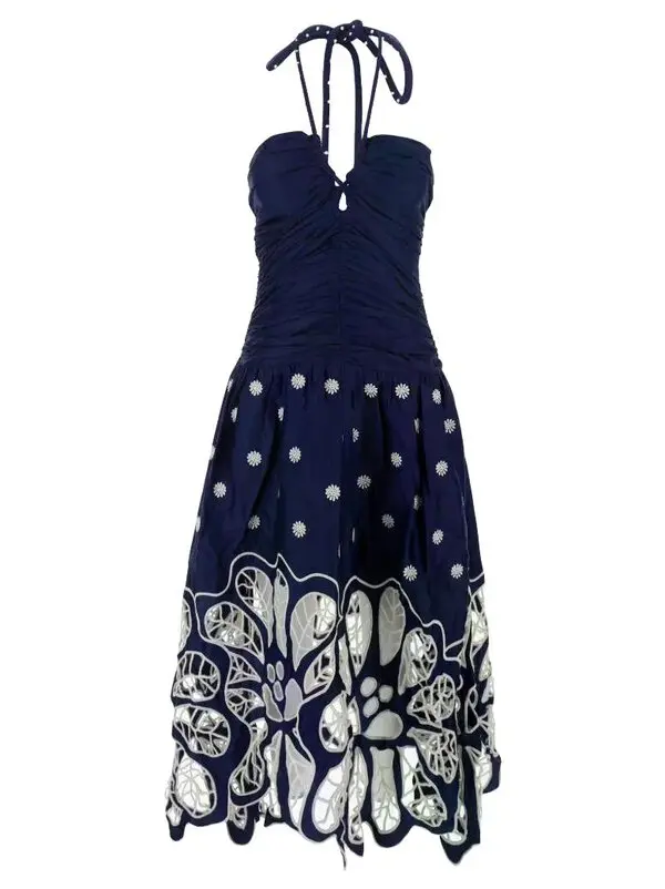 Farm Rio Embroidered Cut-out Midi Dress - Blue
