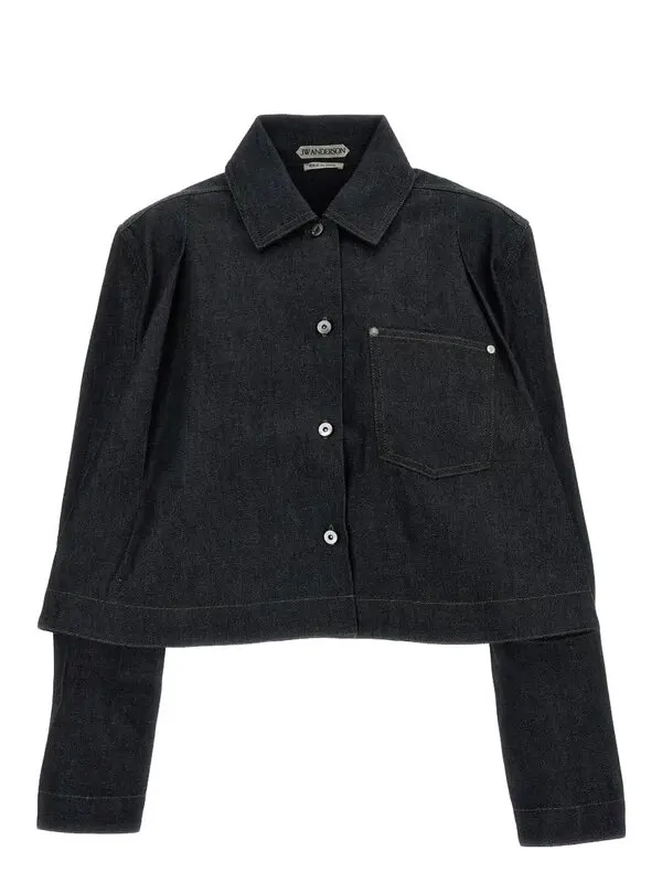 JW Anderson Pleated Sleeve Denim Shirt - Blue