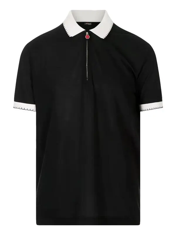 Kiton Logo-embroidered Zip-neck Polo Shirt - Black