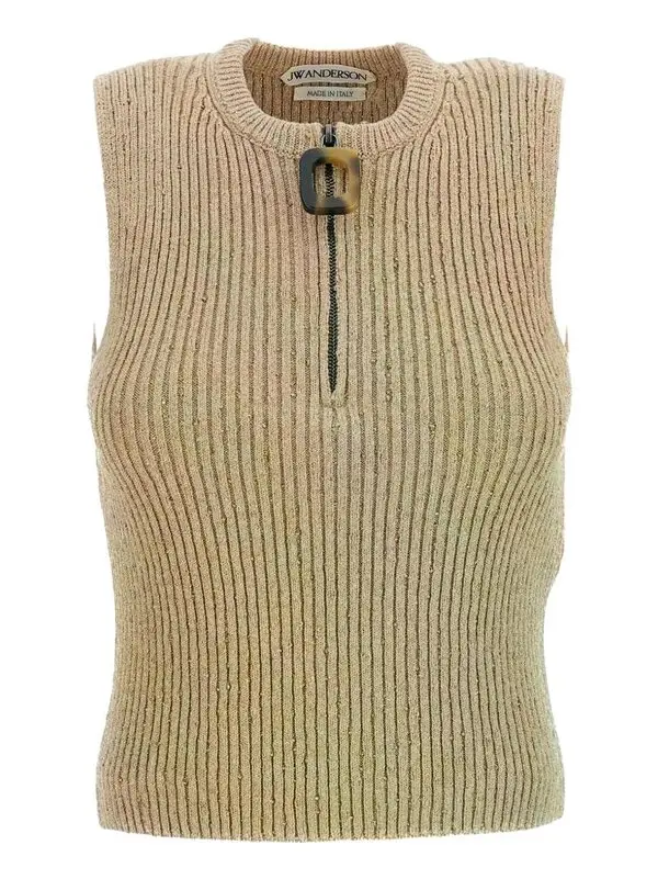 JW Anderson Ribbed Knit Quarter-zip Top - Neutrals