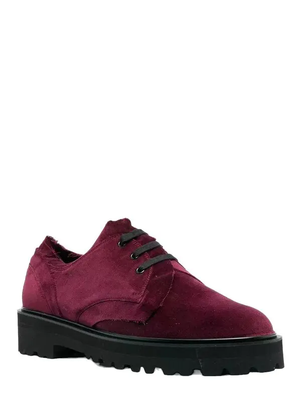 Yohji Yamamoto Burgundy Velvet Derby Shoes - Red