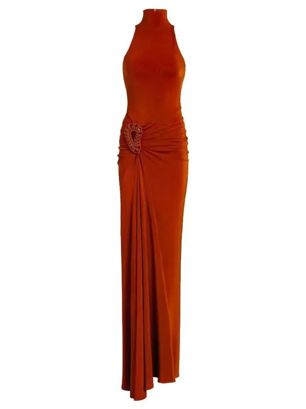 Silvia Tcherassi Ring-detail Ruched Maxi Dress - Orange