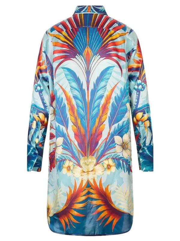 F.R.S FOR RESTLESS SLEEPERS Floral Print Silk Shirt Mini Dress - Blue