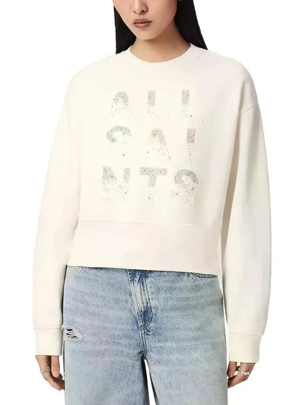 ALLSAINTS Bead-embellished Cropped Sweatshirt - Neutrals