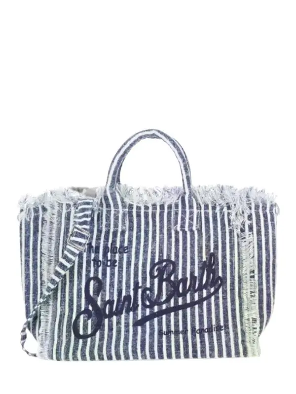 MC2 SAINT BARTH Striped Frayed-edge Tote Bag - Blue