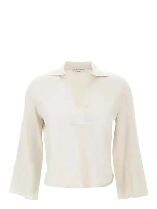 KANGRA V-neck Blouse With Slit Cuffs - Neutrals