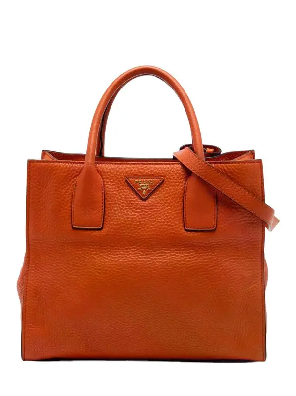 Prada Vitello Daino Open Tote Satchel - Orange