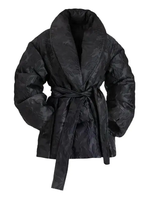 Nicole Benisti Floral-jacquard Belted Puffer Jacket - Black