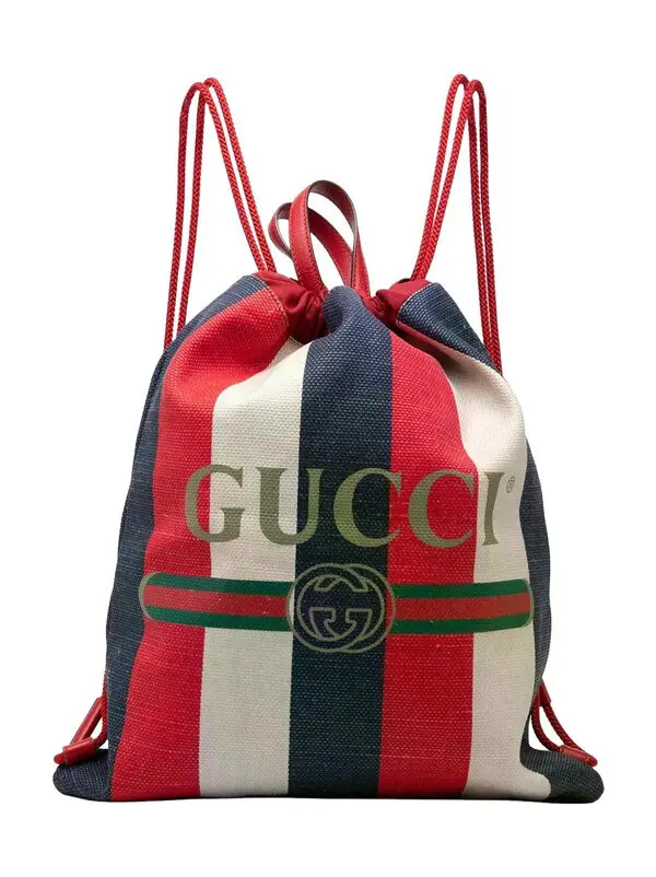 Gucci Canvas Sylvie Baiadera Web Drawstring Backpack - Red
