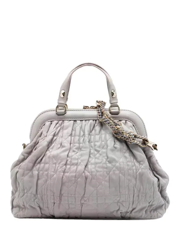 Dior Lambskin Gaufre Cannage Delices Frame Satchel - Grey