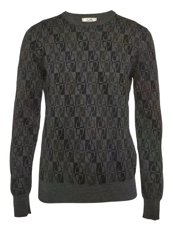 Hermès Wool Intarsia Knit Crew Neck Sweater - Grey