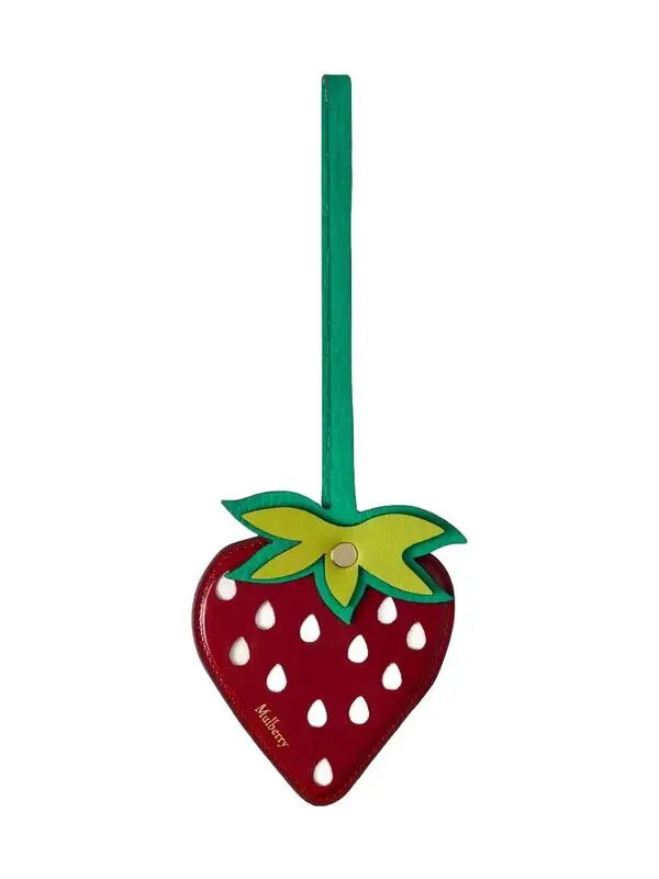 Mulberry Leather Strawberry Bag Charm - Red
