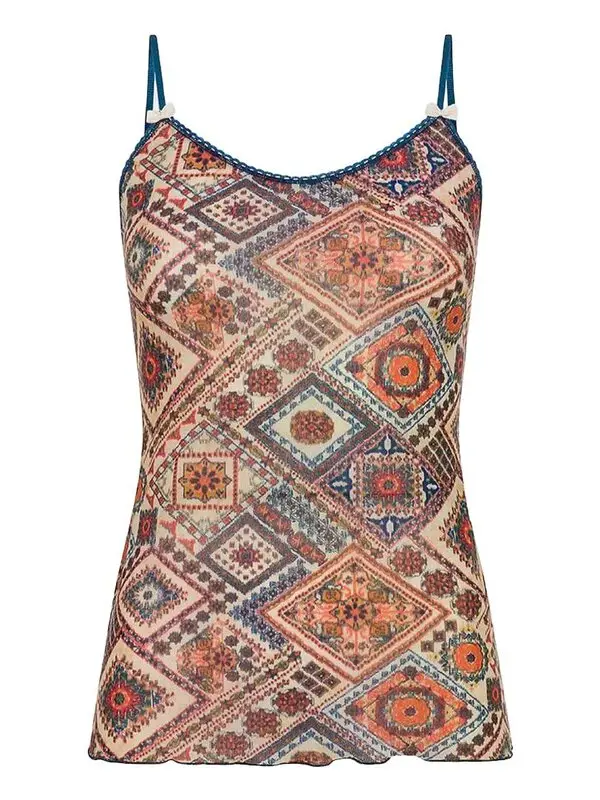 Momoni Airelle Geometric Print Top - Neutrals