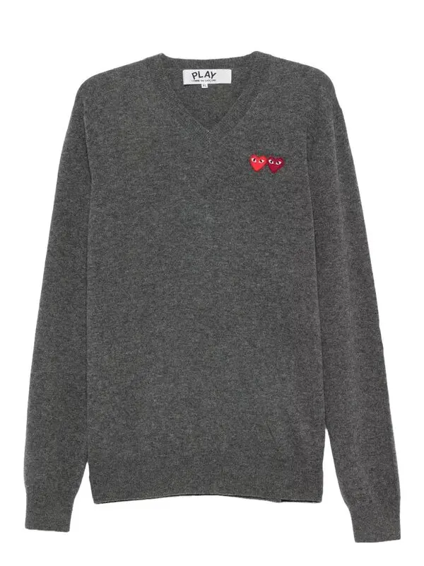 Play Comme Des Garcon V-neck Sweater With Heart Patch - Grey