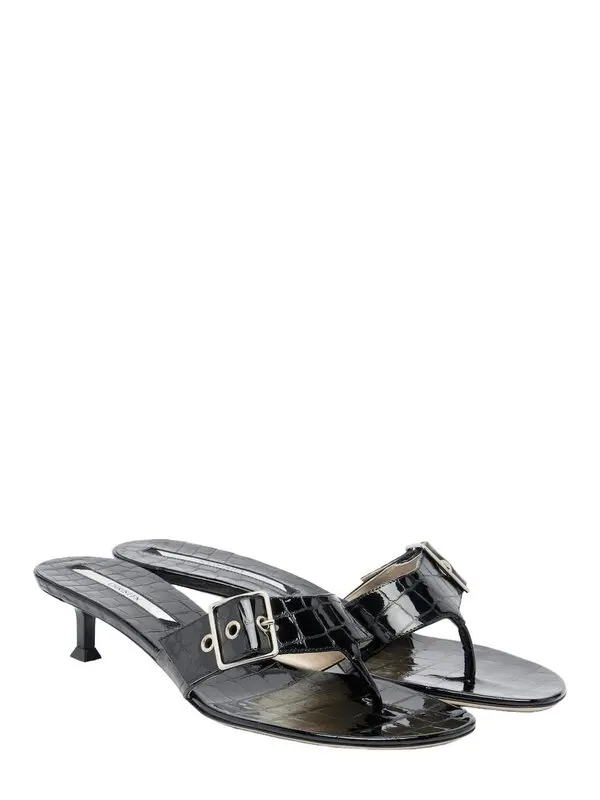 CHRISTEN Helix Patent Leather Thong Sandals - Black