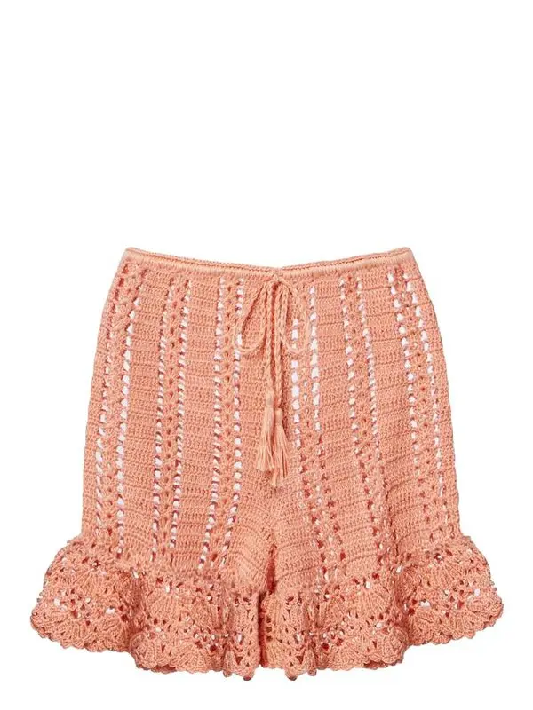 Anna Kosturova Crochet Ruffled Cotton Shorts - Pink