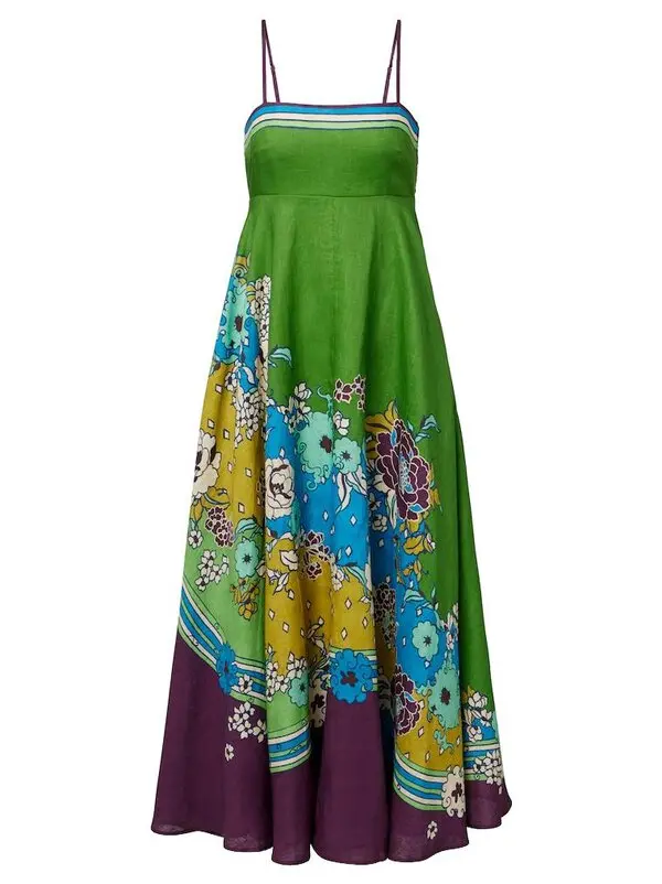 ALEMAIS Nanci Printed Linen Midi Dress - Multicoloured