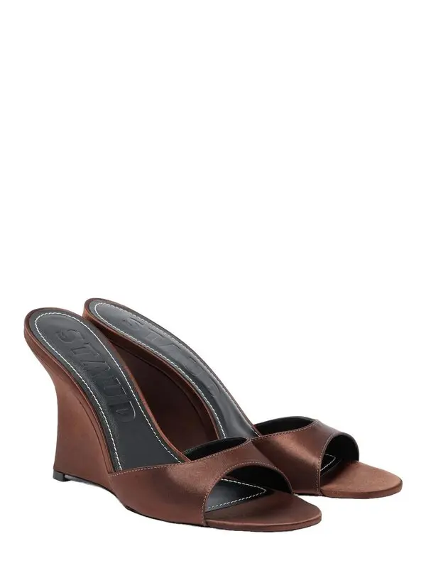 Staud Brigitte Satin Wedge Mules - Brown