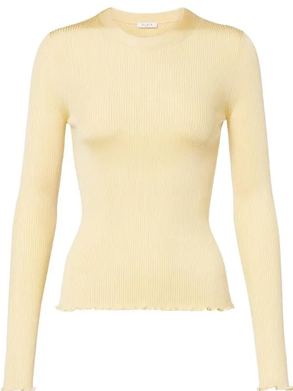Alaïa Ribbed-knit Silk-blend Crewneck Top - Yellow