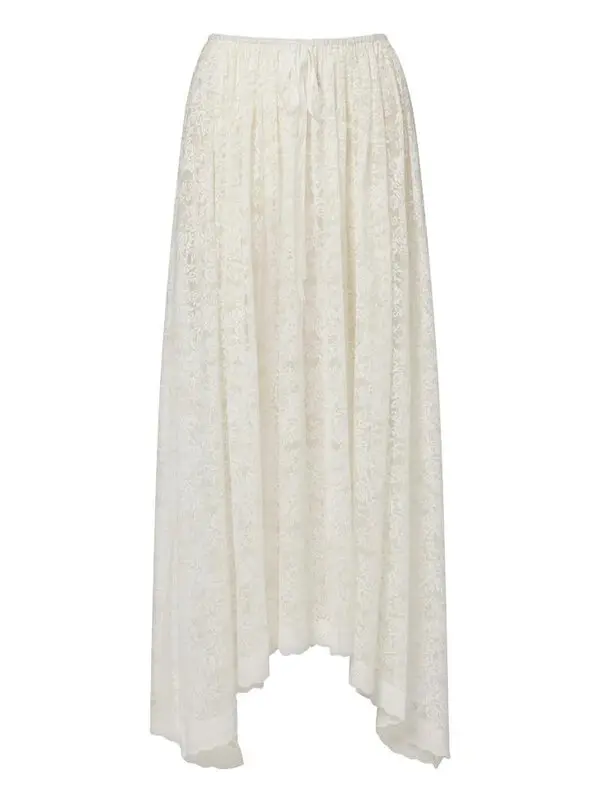 DÔEN Zinnia Asymmetric Lace Midi Skirt - White