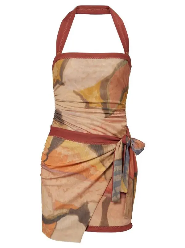 SIR. Printed Halterneck Mesh Minidress - Multicoloured