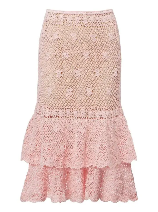 Anna Kosturova Florence Crochet Midi Skirt - Pink