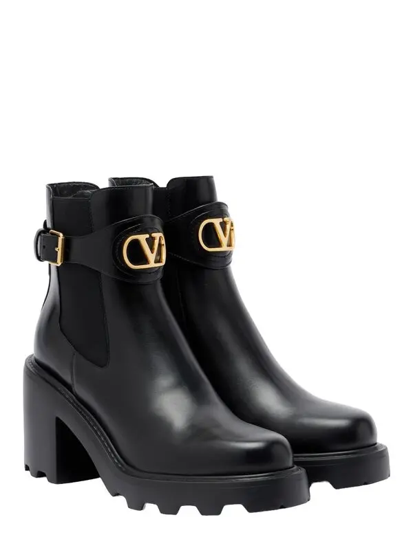 Valentino Garavani Beatle Vlogo Leather Ankle Boots - Black