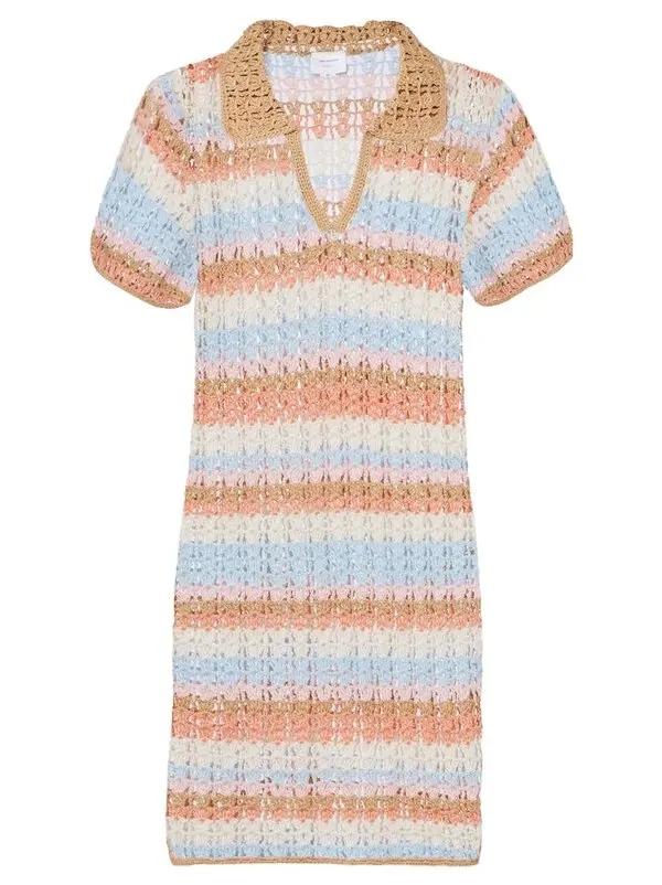 Anna Kosturova Crochet Striped Cotton Polo Dress - Multicoloured