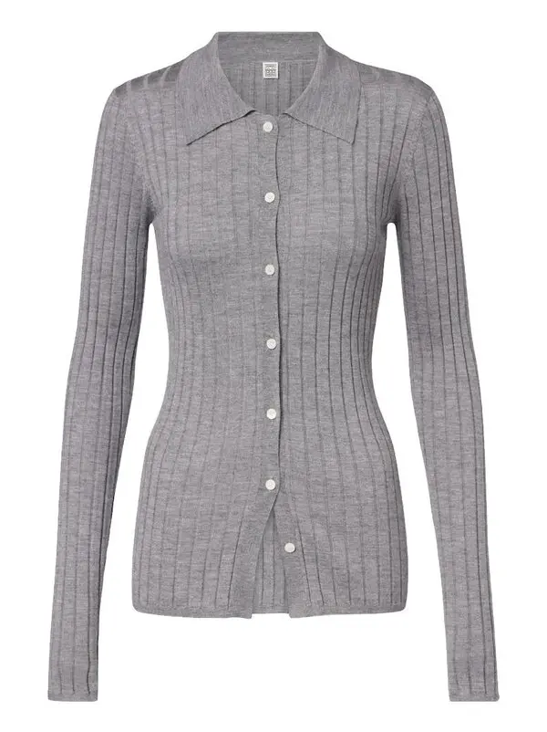 TOTEME Ribbed Knit Cashmere And Silk Cardigan - Grey