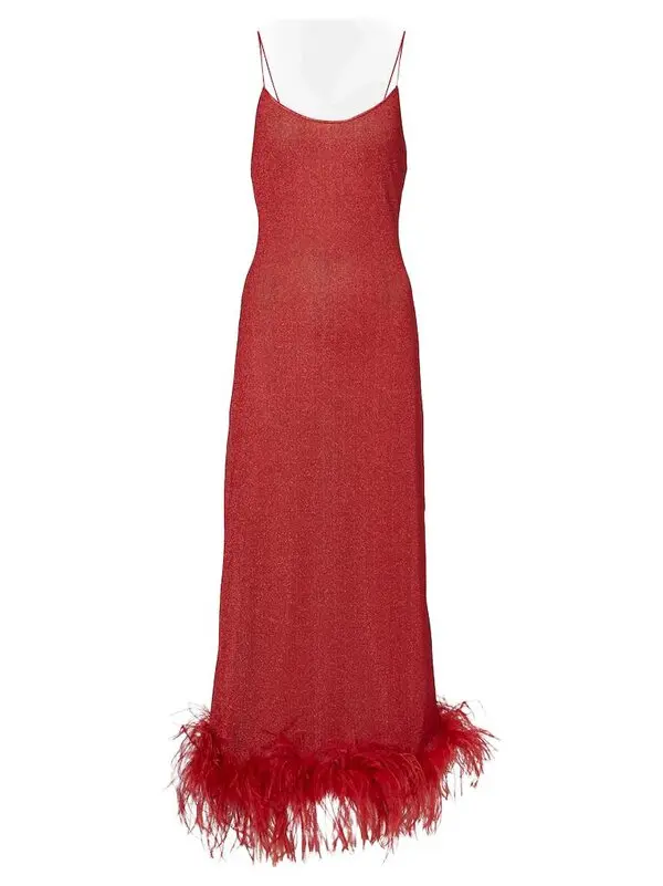 Oseree Lumiere Plumage Maxi Dress - Red